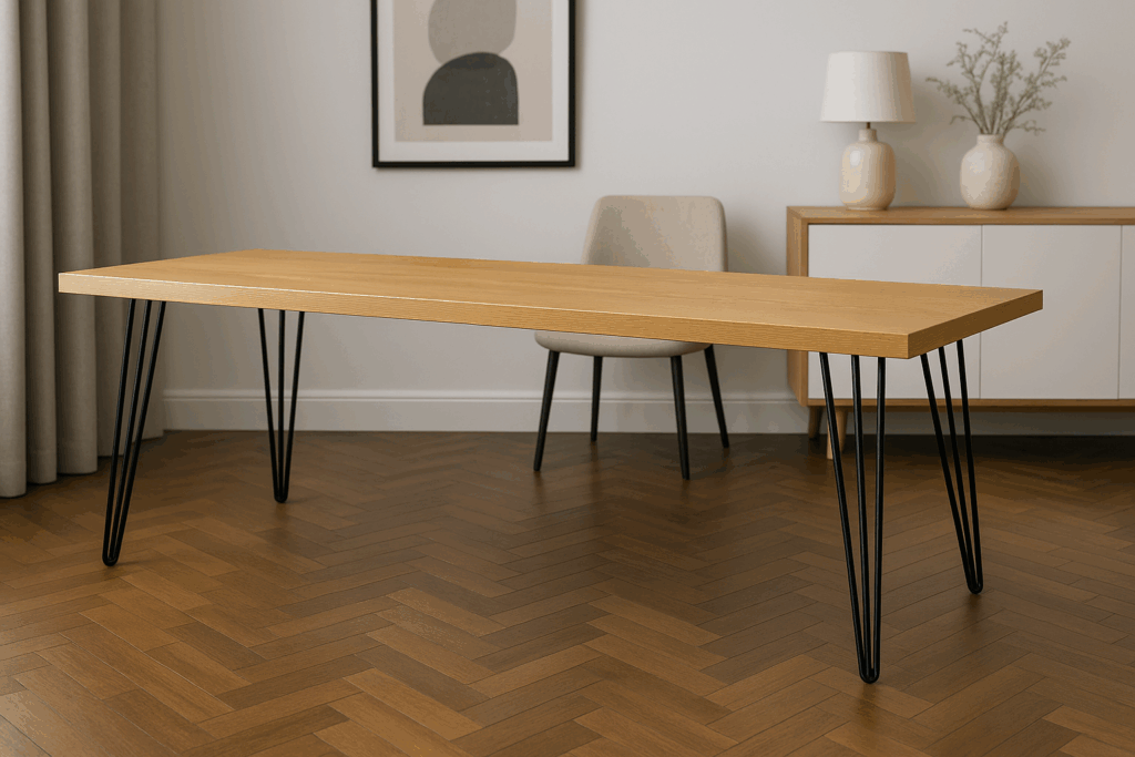 How to Make a Dining Table with an Oak Veneer Top and Hairpin Legs ...